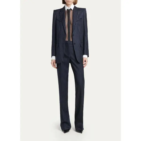 TOM FORD Corded Chalkstripe Wool Tailored Straight-leg Boyfriend Pants