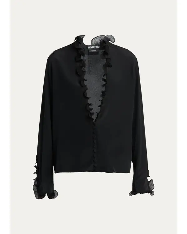 TOM FORD Silk Crepe De Chine Ruffle Plunging-neck Blouse