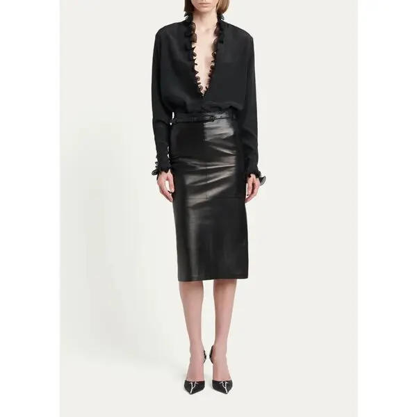 TOM FORD Silk Crepe De Chine Ruffle Plunging-neck Blouse