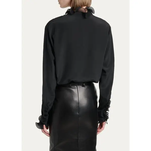 TOM FORD Silk Crepe De Chine Ruffle Plunging-neck Blouse