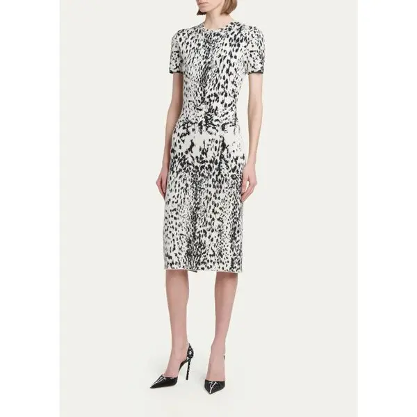 TOM FORD Lynx Jacquard Compact Knit Short-sleeve Midi Dress