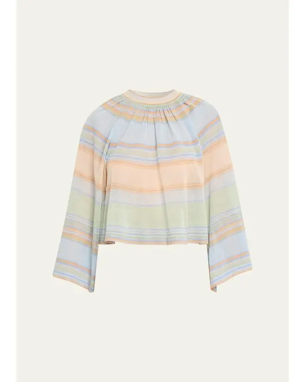 Zimmermann Indra Stripe Bell-sleeve Top
