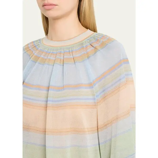 Zimmermann Indra Stripe Bell-sleeve Top