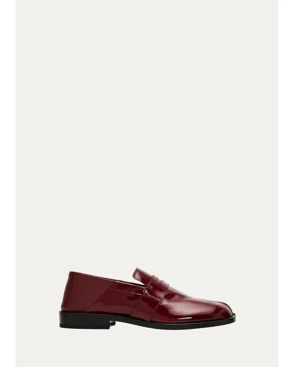 MAISON MARGIELA Tabi Crinkled Patent Leather Penny Loafers - Brick