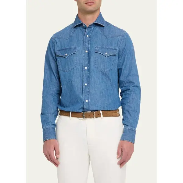 Brunello Cucinelli Denim Flap-pocket Western Sport Shirt
