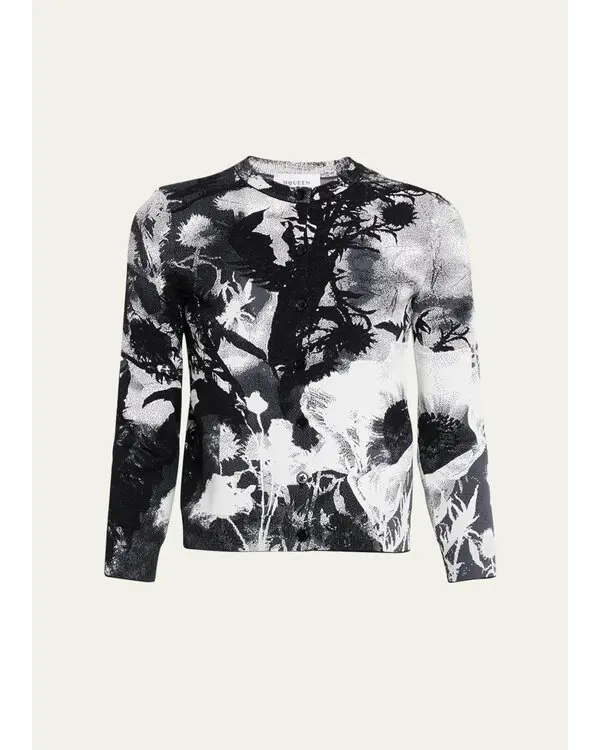 Alexander McQueen Floral Jacquard Crewneck Cardigan - White Multi