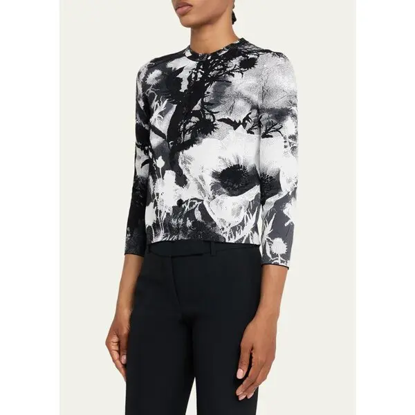 Alexander McQueen Floral Jacquard Crewneck Cardigan