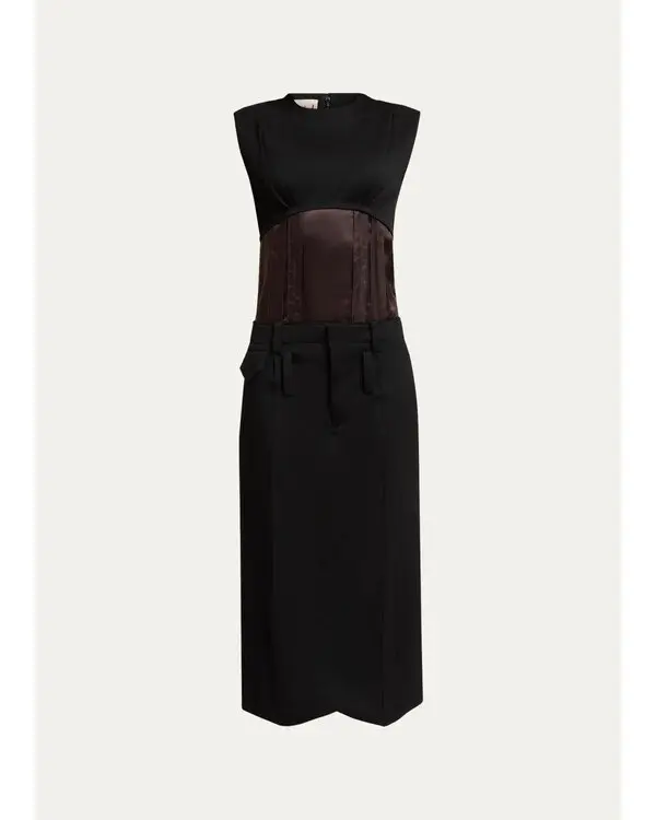 Marni Mixed-media Sleeveless Midi Dress