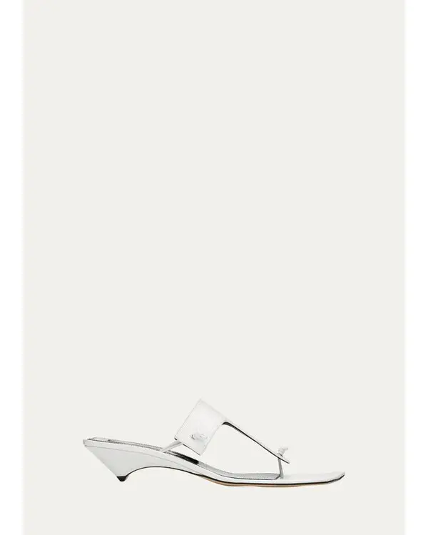 CHRISTEN 35mm Edge Lizard-embossed Leather T-strap Thong Sandals - Chalk
