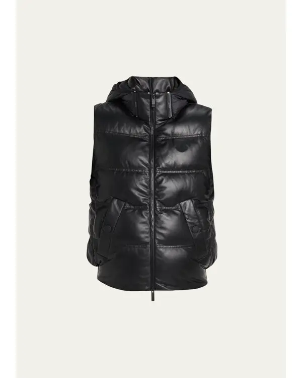 Moncler Impression Leather Hooded Down Vest