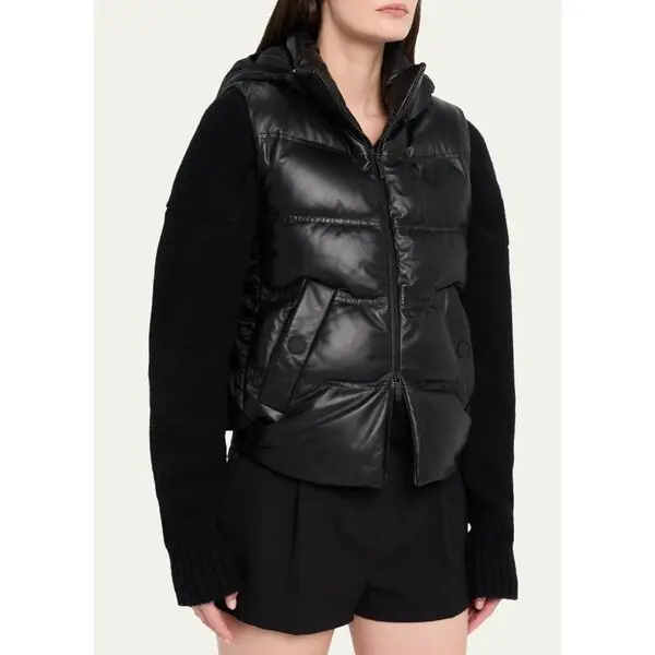 Moncler Impression Leather Hooded Down Vest