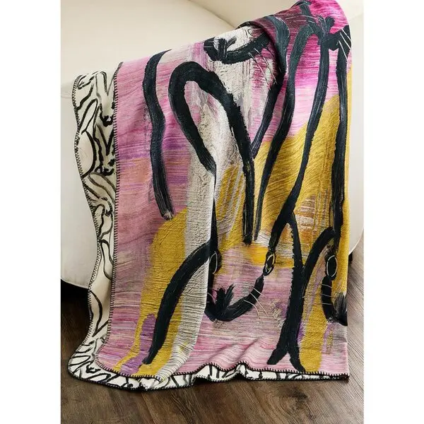 HUNT SLONEM Best Bunnies Reversible Throw Blanket, 60" X 80