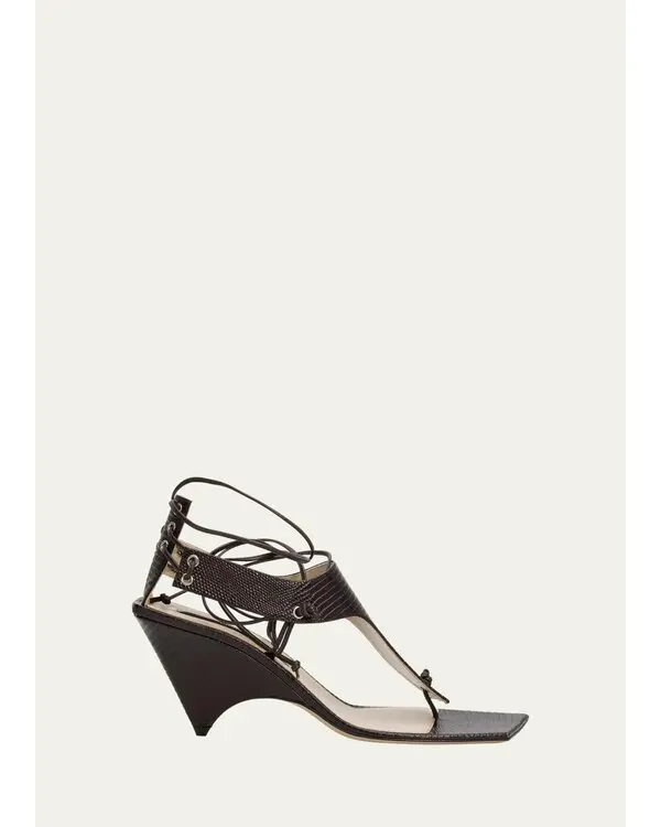 CHRISTEN 75mm Edge Lizard-embossed Leather Ankle-tie Sandals