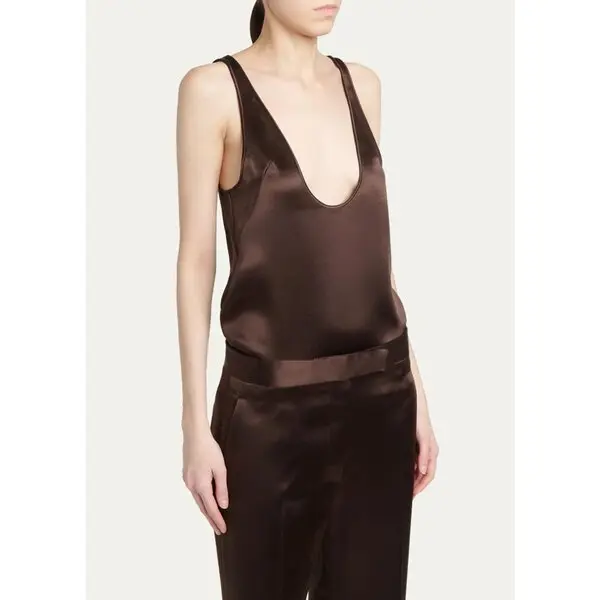 TOM FORD Plunging Scoop-neck Silk Tank Top - Chocolate