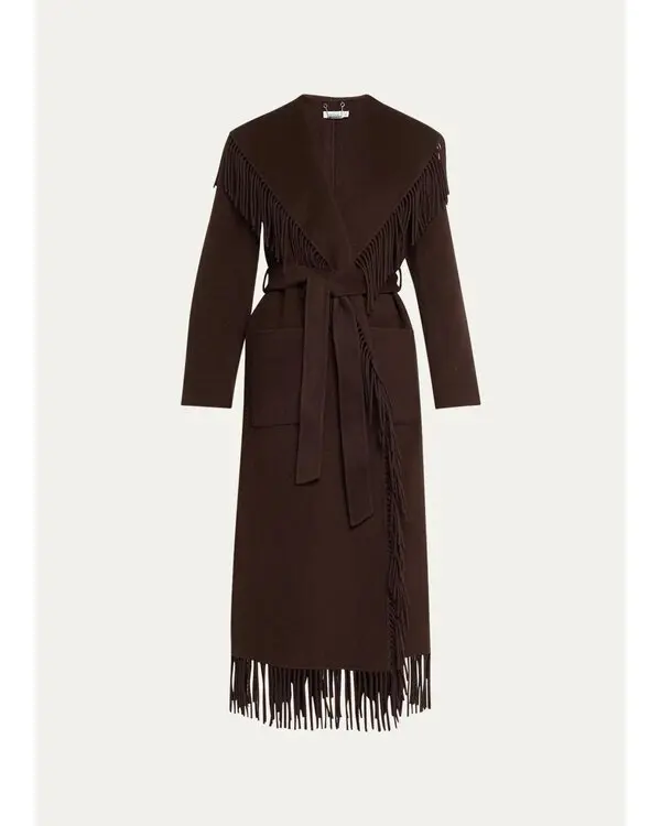 Simkhai Carrie Fringe Wool Long Coat - Chocolate