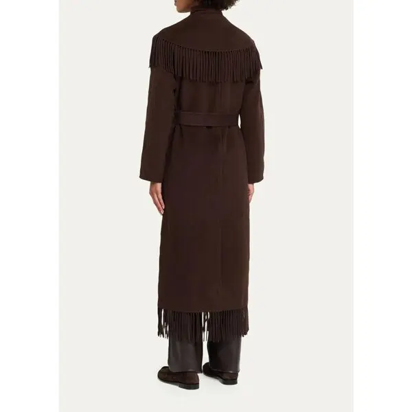 Simkhai Carrie Fringe Wool Long Coat - Chocolate