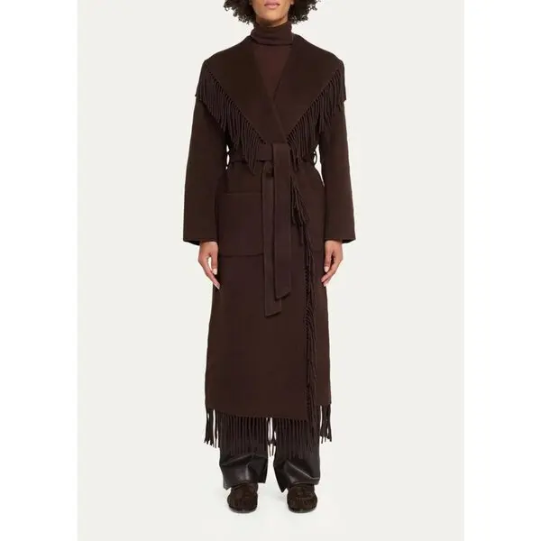Simkhai Carrie Fringe Wool Long Coat - Chocolate