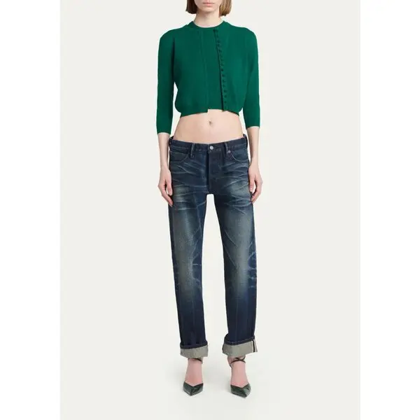 TOM FORD Vintage Washed Cashmere Short-sleeve Crop Sweater