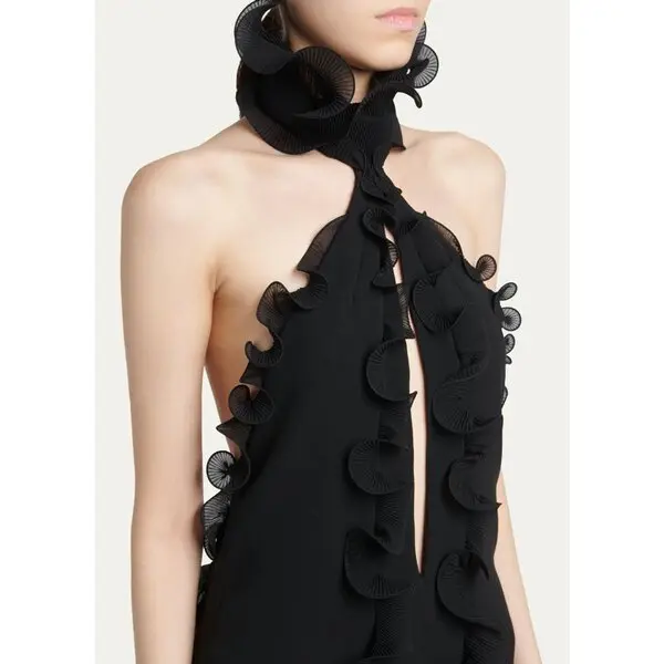 TOM FORD Silk Crepe Ruffled Halter Evening Dress
