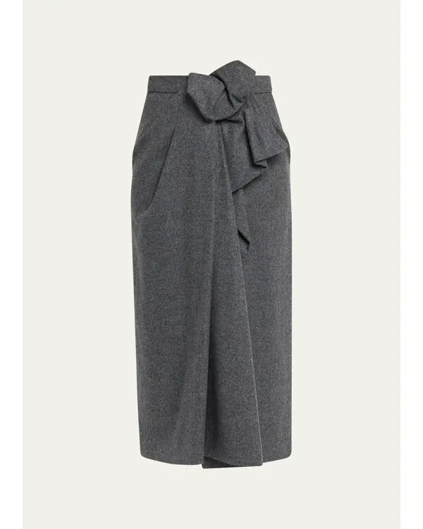Michael Kors Origami Draped Wool Midi Skirt
