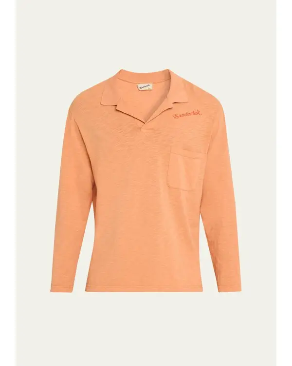 SANDERLAK Slub Cotton Long-sleeve Johnny Collar Polo Shirt