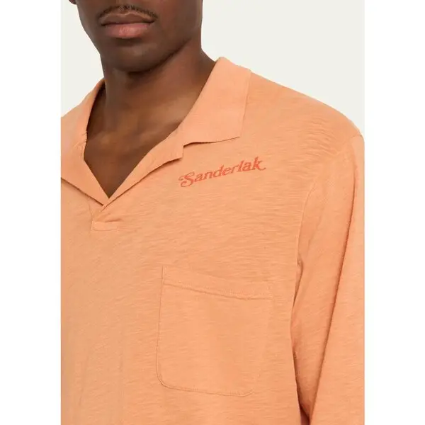 SANDERLAK Slub Cotton Long-sleeve Johnny Collar Polo Shirt