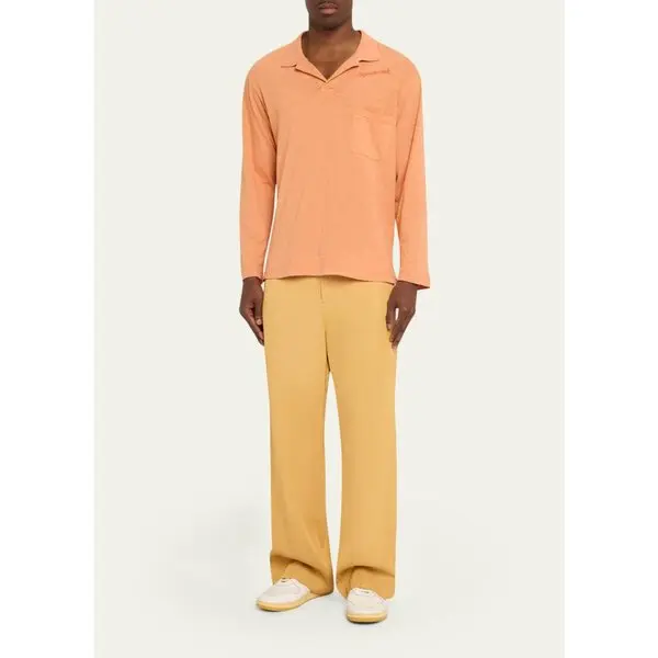 SANDERLAK Slub Cotton Long-sleeve Johnny Collar Polo Shirt