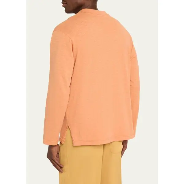 SANDERLAK Slub Cotton Long-sleeve Johnny Collar Polo Shirt