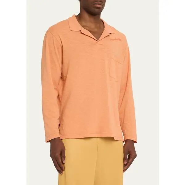 SANDERLAK Slub Cotton Long-sleeve Johnny Collar Polo Shirt