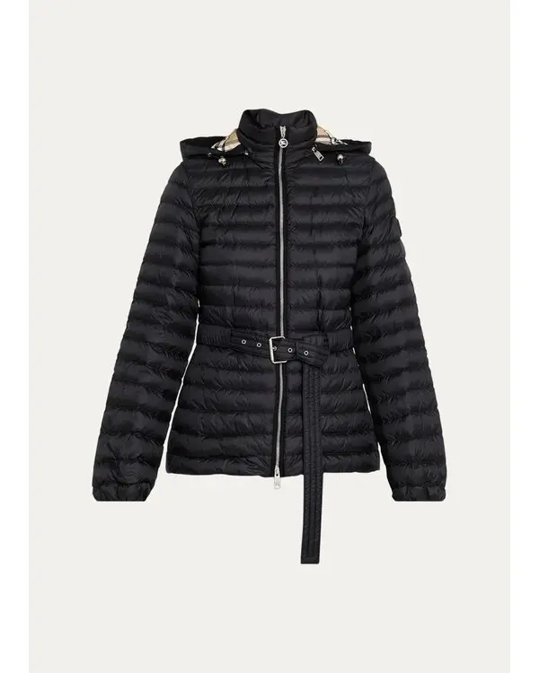 Burberry Amberley Belted Nylon Puffer Jacket With Detachable Collar - Black