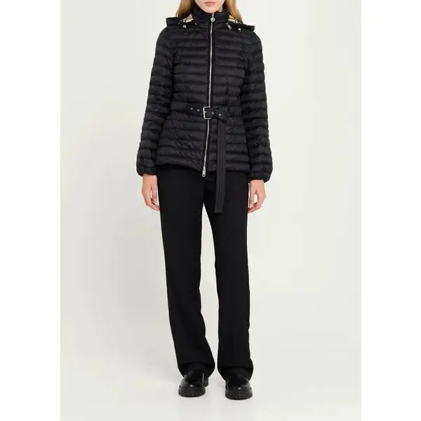 Burberry Amberley Belted Nylon Puffer Jacket With Detachable Collar