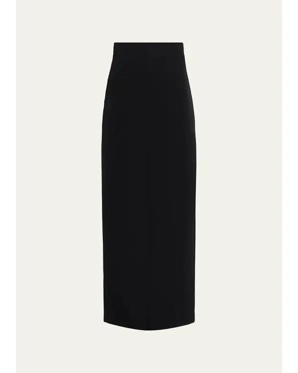 THE ROW Iphora Wool Crepe Slit Midi Skirt - Black