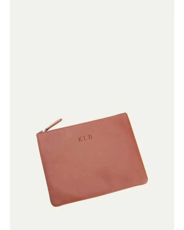 ROYCE NEW YORK Monogrammed Leather Zuppered Travel Organizer Pouch, Personalized - Tan