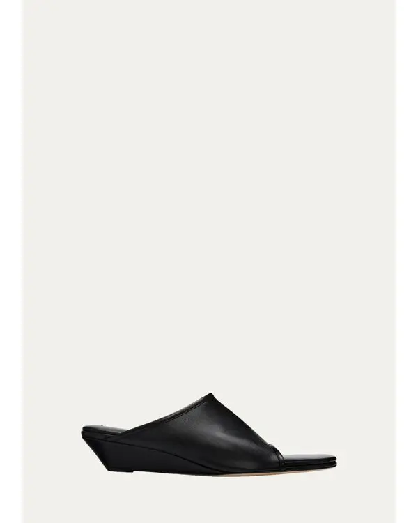 CHRISTEN 75mm Stretch Leather Wedge Mules - Black