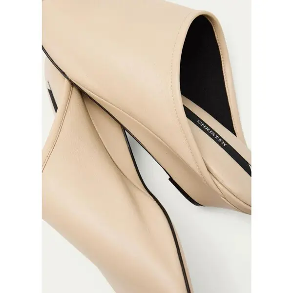 CHRISTEN 75mm Stretch Leather Wedge Mules - Travertino