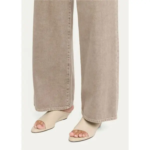 CHRISTEN 75mm Stretch Leather Wedge Mules - Travertino