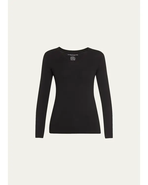 Majestic Filatures Soft Touch Long-sleeve V-neck Tee - Black