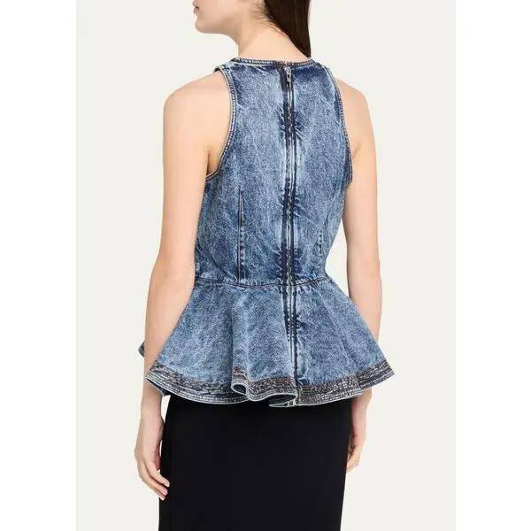 Alaïa Sleeveless Denim Peplum Top