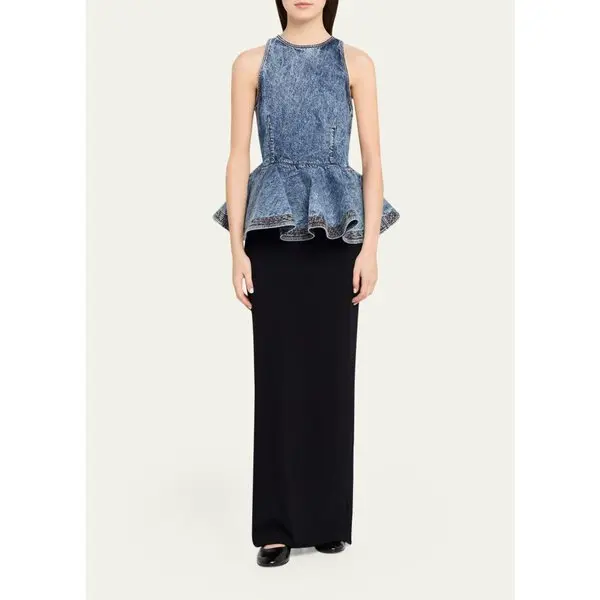 Alaïa Sleeveless Denim Peplum Top