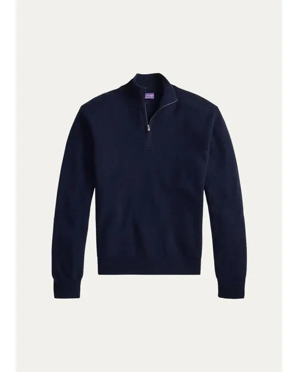 Ralph Lauren Purple Label Textured Cashmere Quarter-zip Sweater - Navy