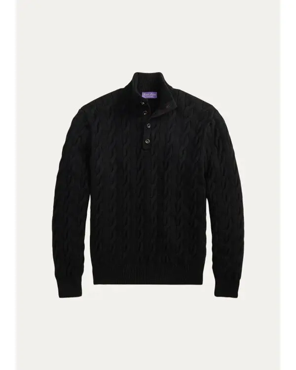 Ralph Lauren Purple Label Cable-knit Cashmere Mock Neck Sweater - Black