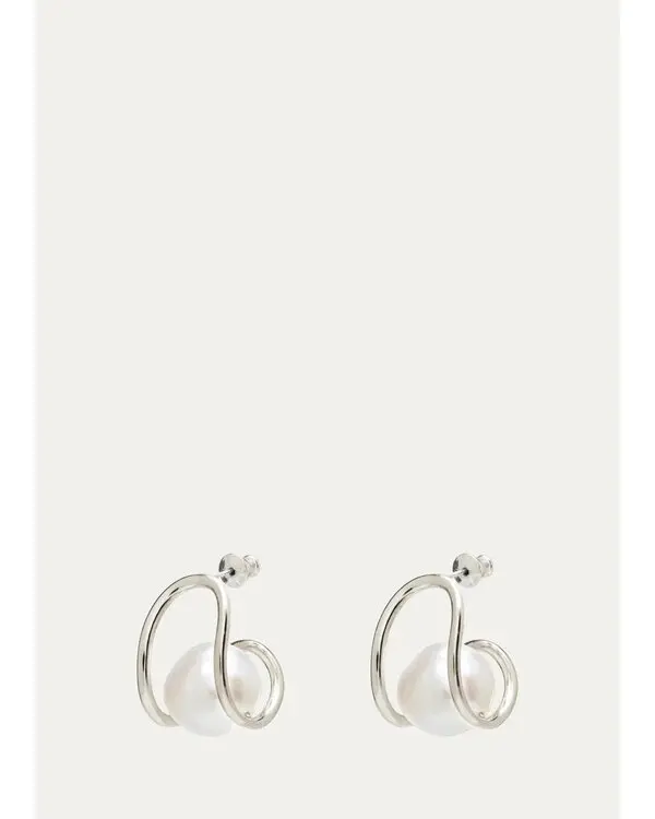 Lady Grey Pearl Swerve Earrings - Silver