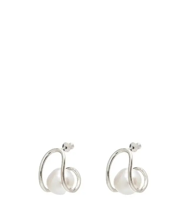 Lady Grey Pearl Swerve Earrings - Silver