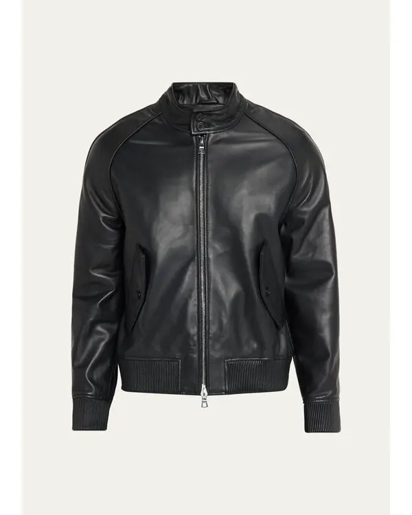 Officine Générale Leather Band-collar Biker Jacket
