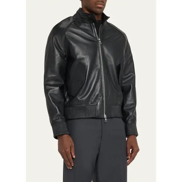 Officine Générale Leather Band-collar Biker Jacket