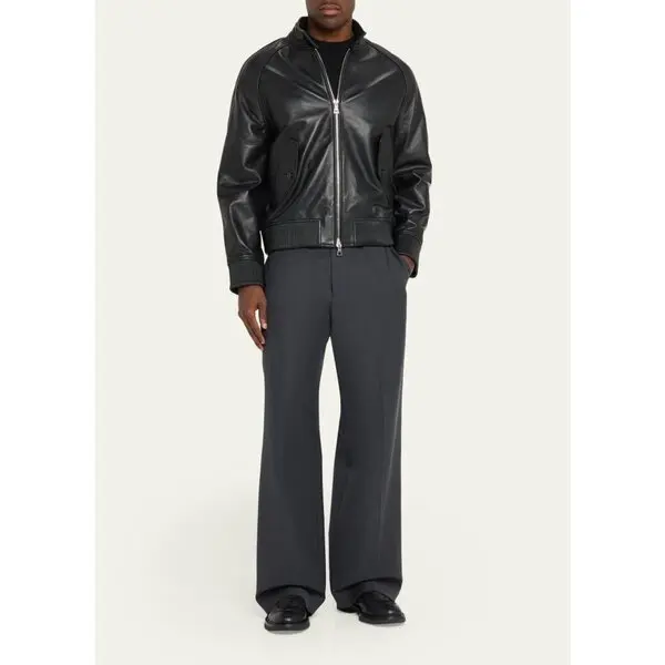 Officine Générale Leather Band-collar Biker Jacket