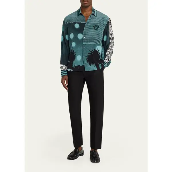 Versace Sunset Palms Silk Crepe De Chine Shirt
