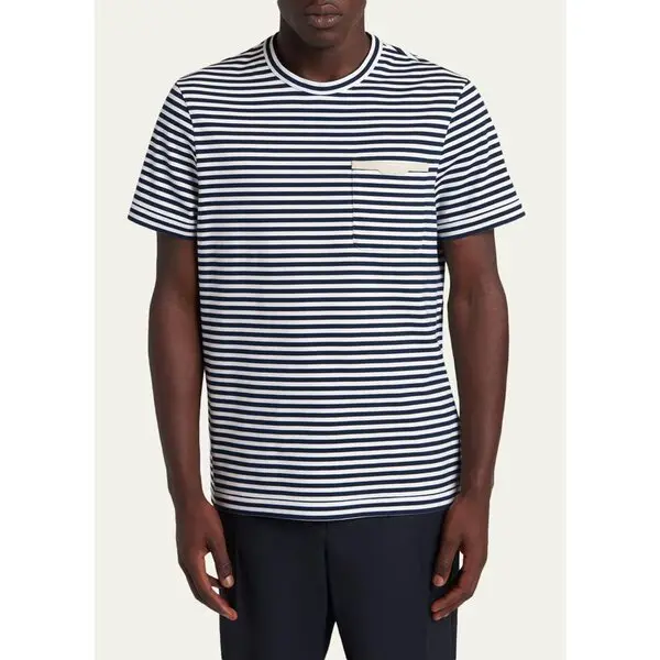 Moncler Stripe Leather-trim Pocket T-shirt