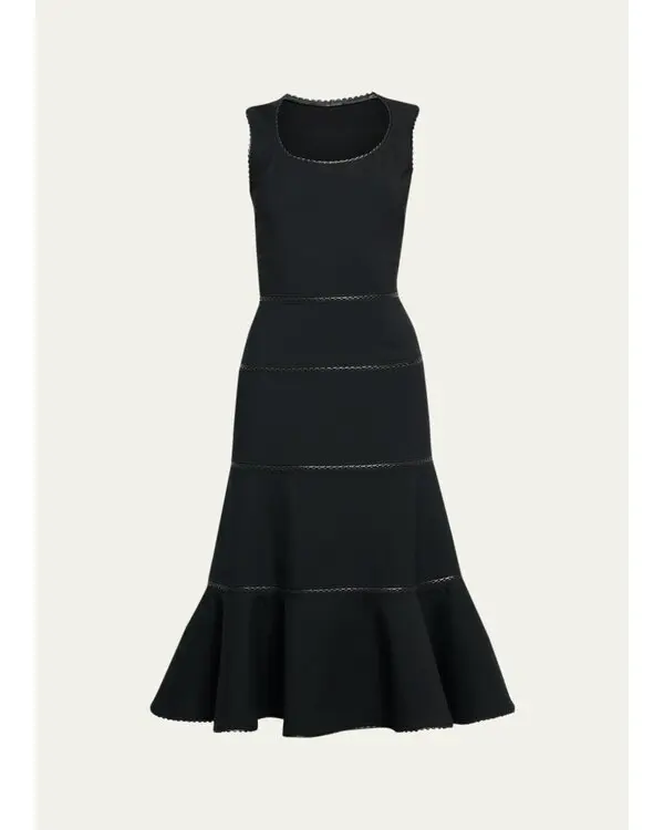 Alaïa Leather Braided Sleeveless Tiered Midi Dress