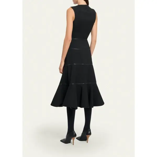 Alaïa Leather Braided Sleeveless Tiered Midi Dress